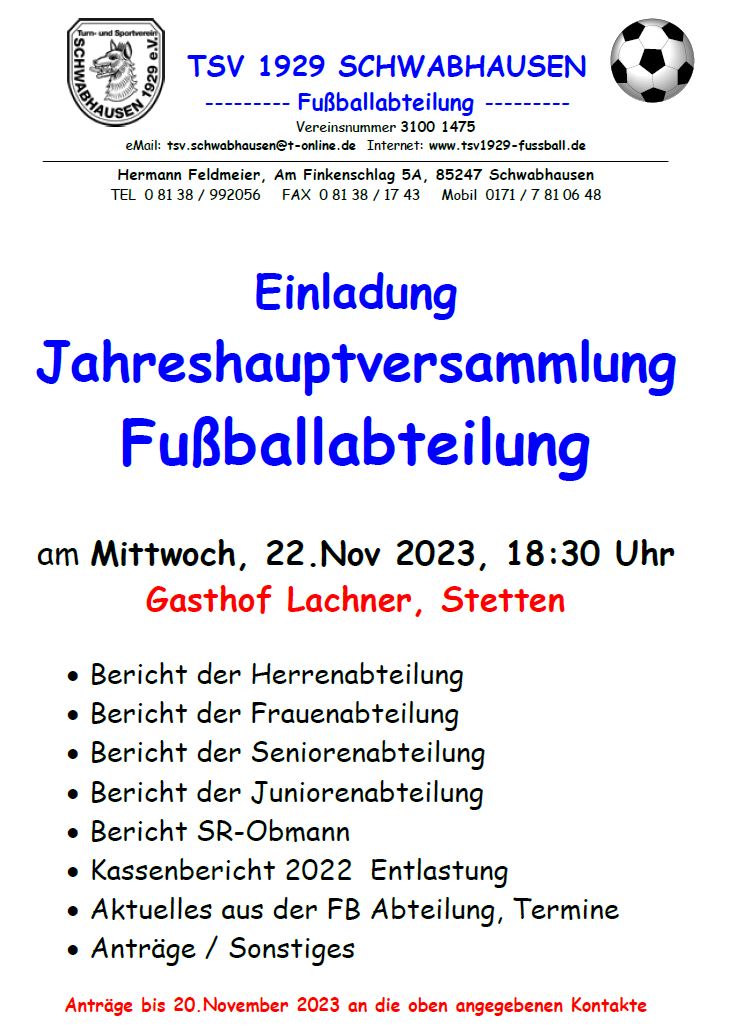Jahreshauptversammlung Fußballabteilung
